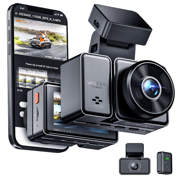 Vantrue E2 Dual Dash Cam | 2.7K Front & Rear | WiFi, GPS, Night Vision