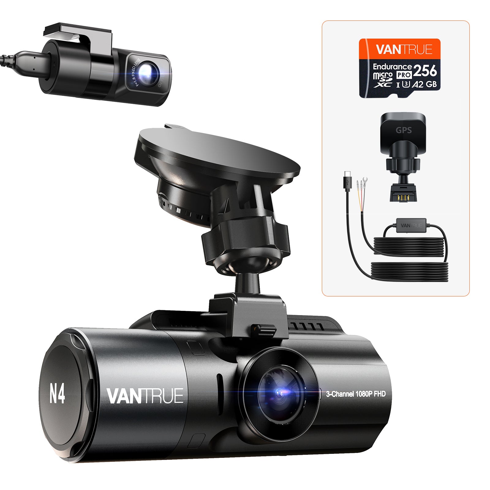 Bundle: N4 + Hardwire Kit + Adhesive GPS Mount + 256GB Card – Vantrue