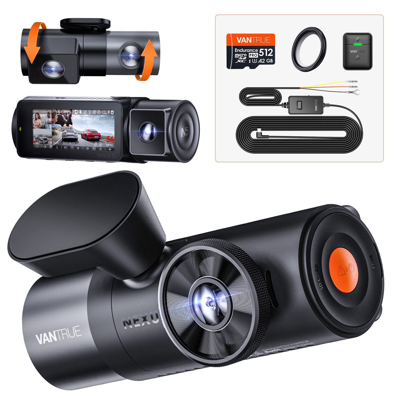 Bundle: N5 + Hardwire Kit + CPL + Remote Controller + 512GB Card – Vantrue