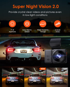 Vantrue E2 Dual Dash Cam | 2.7K Front & Rear | WiFi, GPS, Night Vision