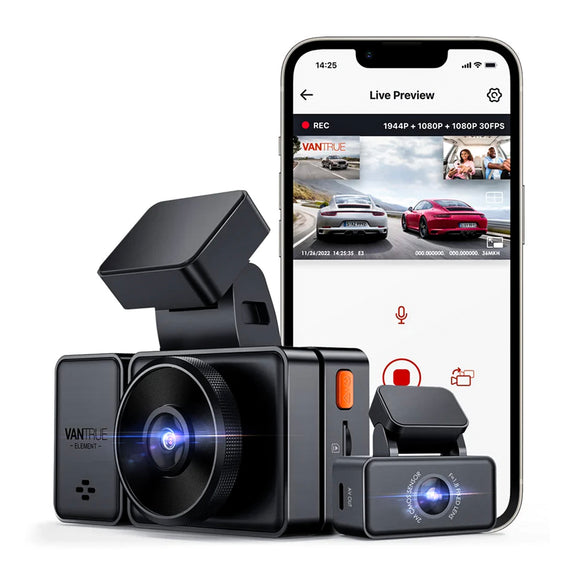 Vantrue E3 3 Channel 2.5K Dash Cam – WiFi, GPS, Voice Control, HDR